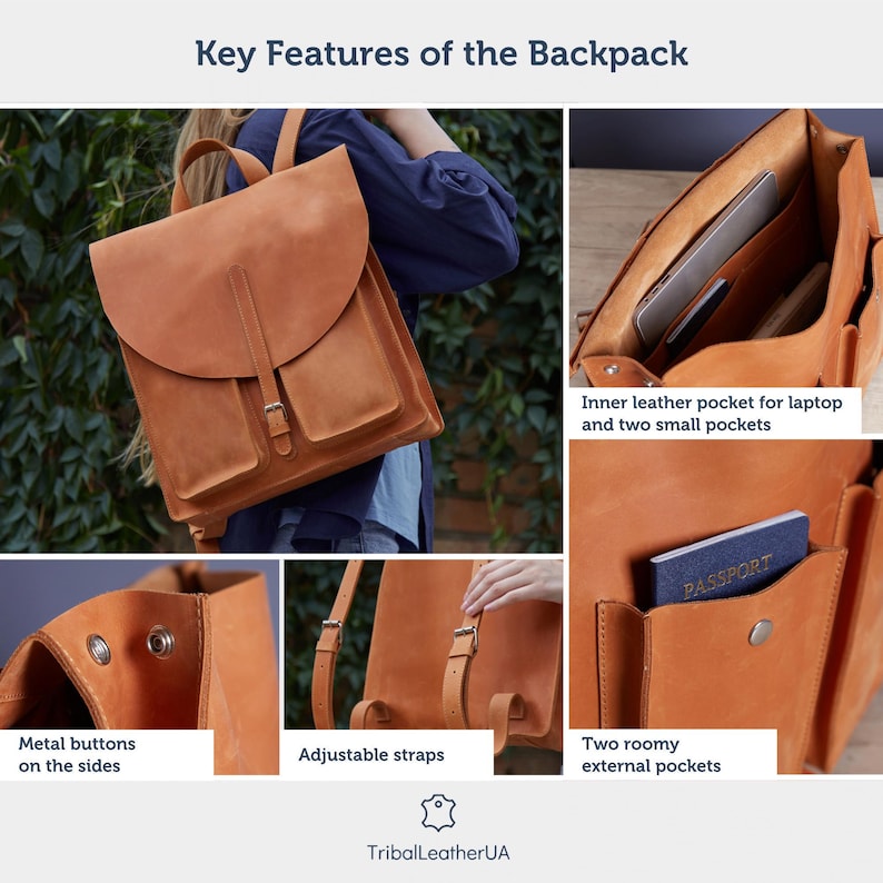 Handmade Crazy Horse Leather Backpack: Minimalist Urban Rucksack, Dark ...