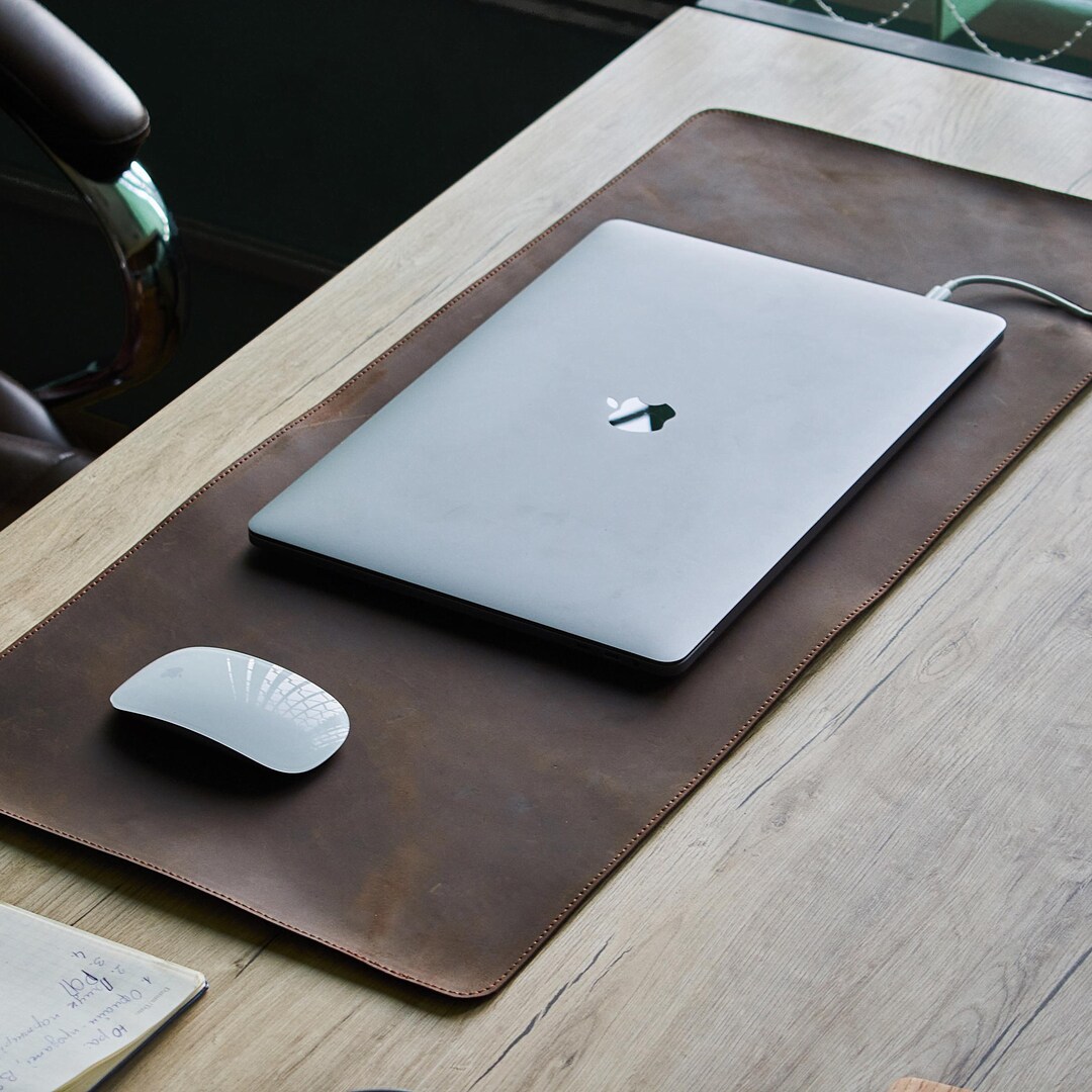 Brown Leather Desk Pad With Custom Embossing. Personalized Desk Mat ...