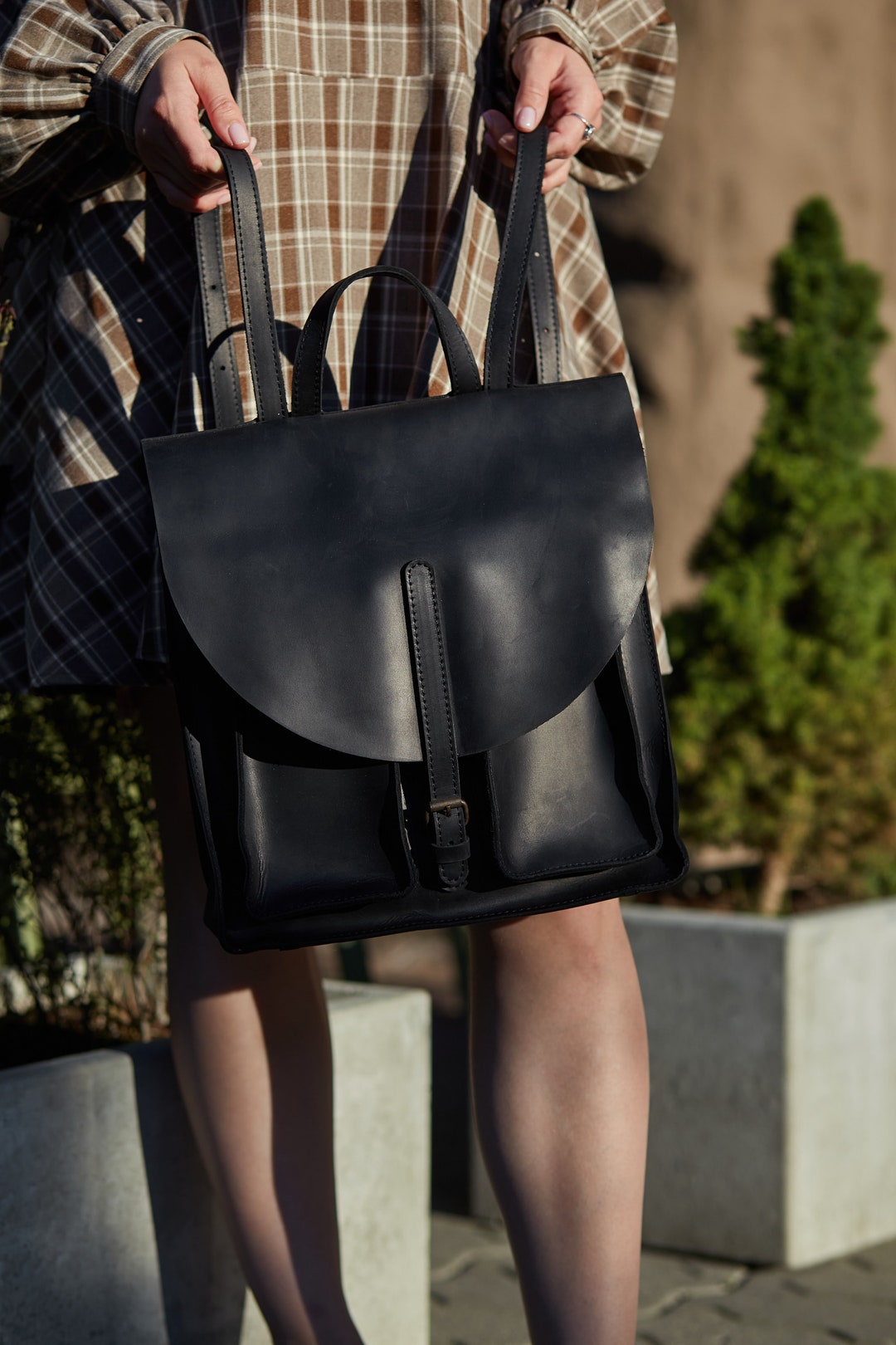 Dark Academia Leather Backpack Minimalist Small Backpack Laptop ...