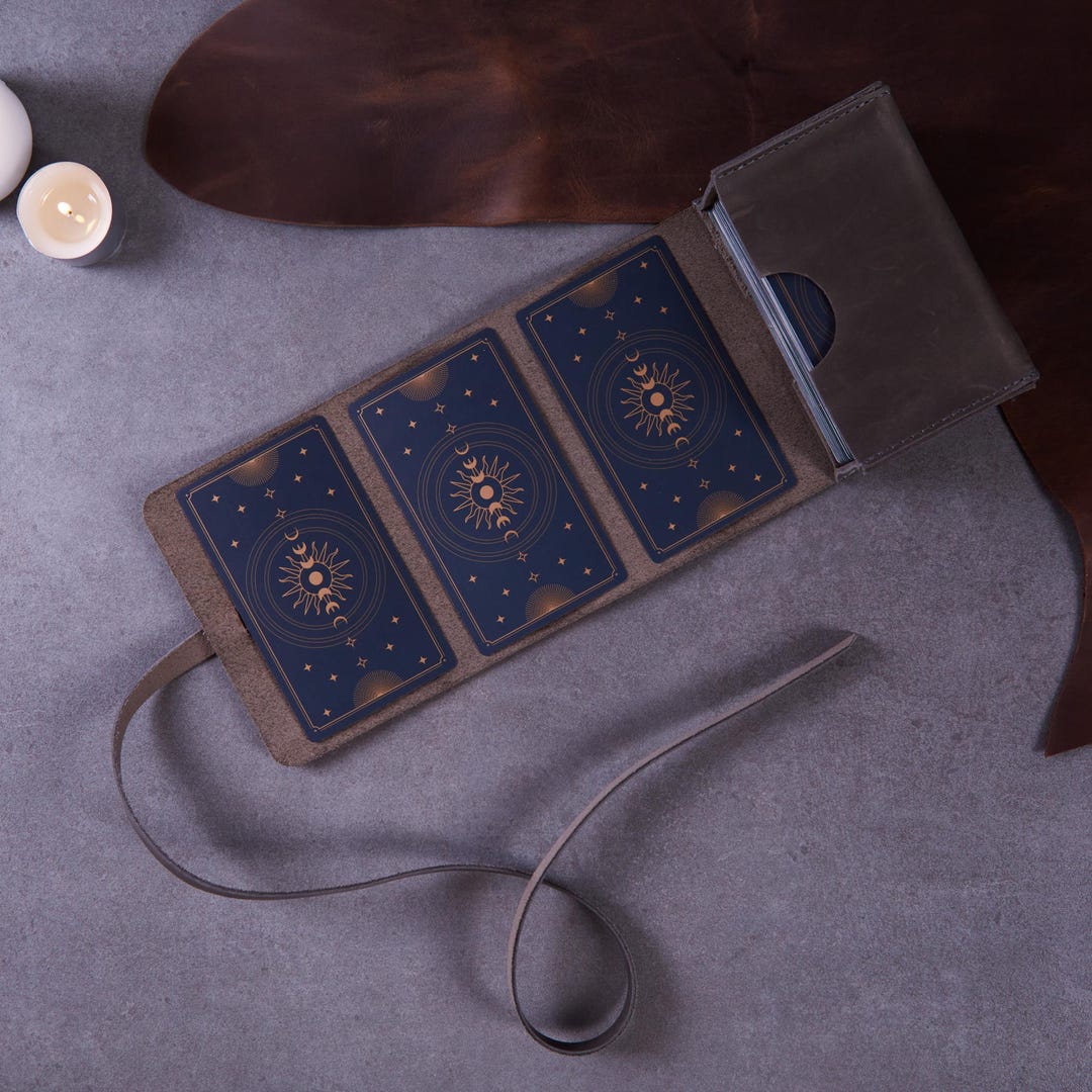 Gray Leather Tarot Card Roll Case. Personalized Tarot Card Pouch ...
