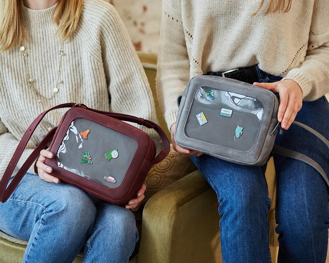 Personalized Leather Shoulder Bag. Crossbody Purse for Pins & Stickers ...