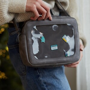 Personalized Leather ITA Crossbody Bag: Clear Window Pin Display Purse ...