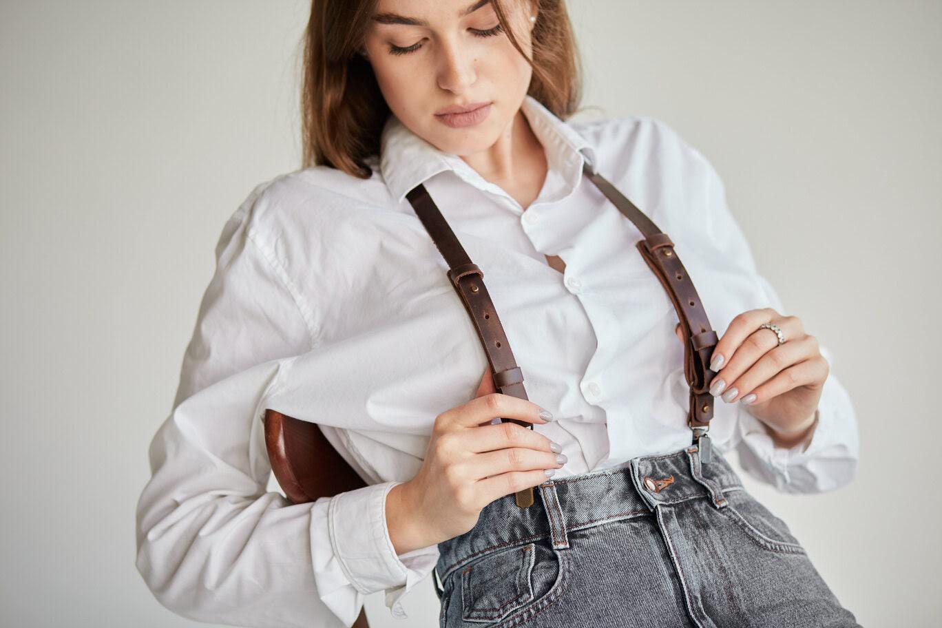 Leather Suspenders Women Vintage Custom Suspenders Womens Leather Tan Braces for Woman and Men Unisex Suspenders Genuine Real Leather Etsy