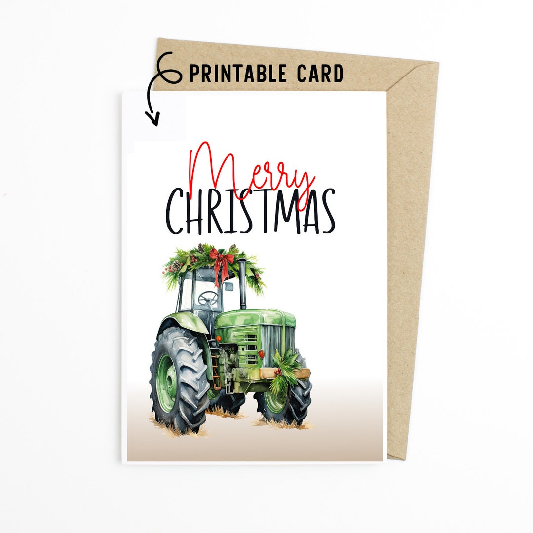 Christmas Card - Merry Christmas Tractor - Printable Download Card - Etsy