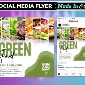 Green Food Flyer, DIY Canva Green Food Flyer Template, Editable Social ...
