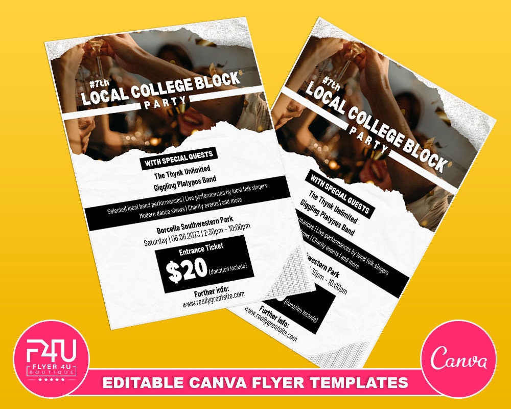 Local College Block Party Flyer, DIY Canva Editable Local College Block ...