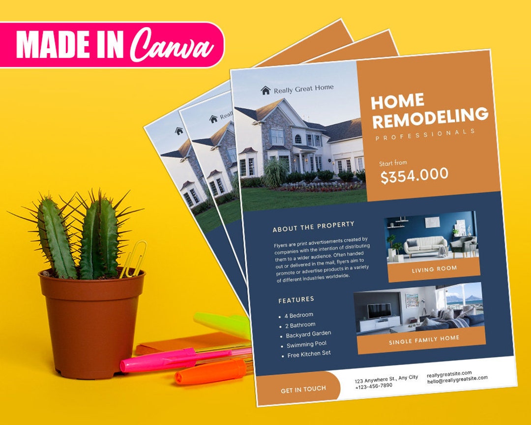 Home Remodeling Professional Flyer, DIY Canva Home Remodeling Flyer ...