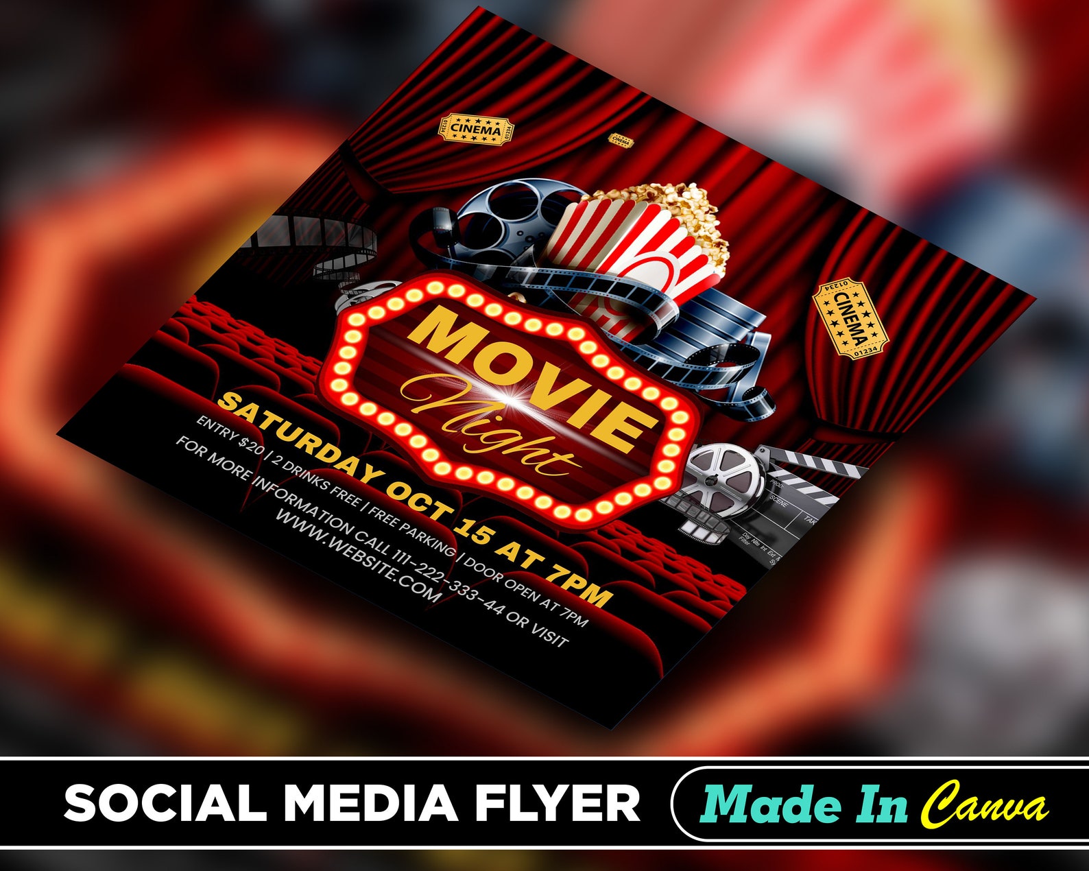 Movie Night Flyer, DIY Canva Movie Night Flyer Template, Editable Canva ...