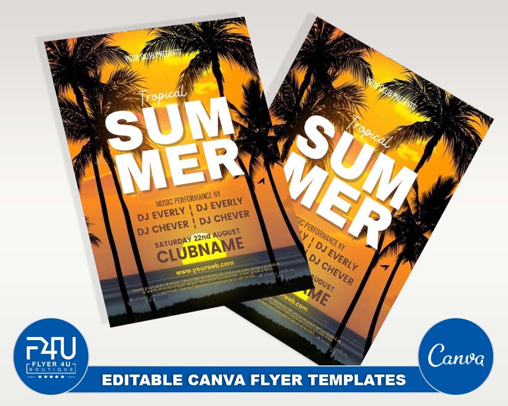 Summer Flyer, DIY Canva Summer Flyer Template 2022, Editable Canva US ...