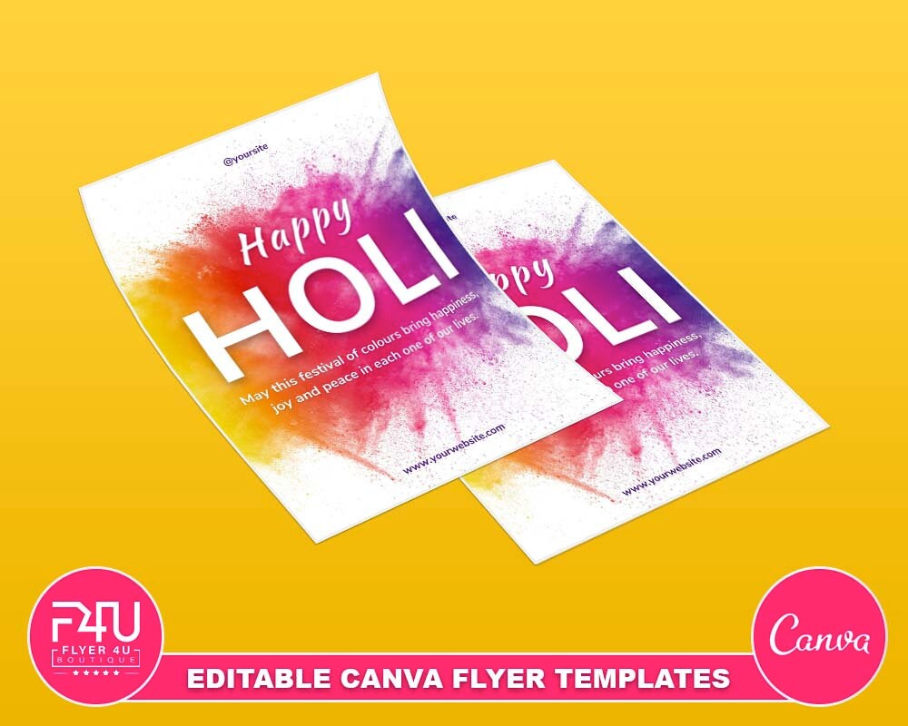 Holi Festival Flyer, DIY Canva Holi Festival Flyer, Editable Canva US ...