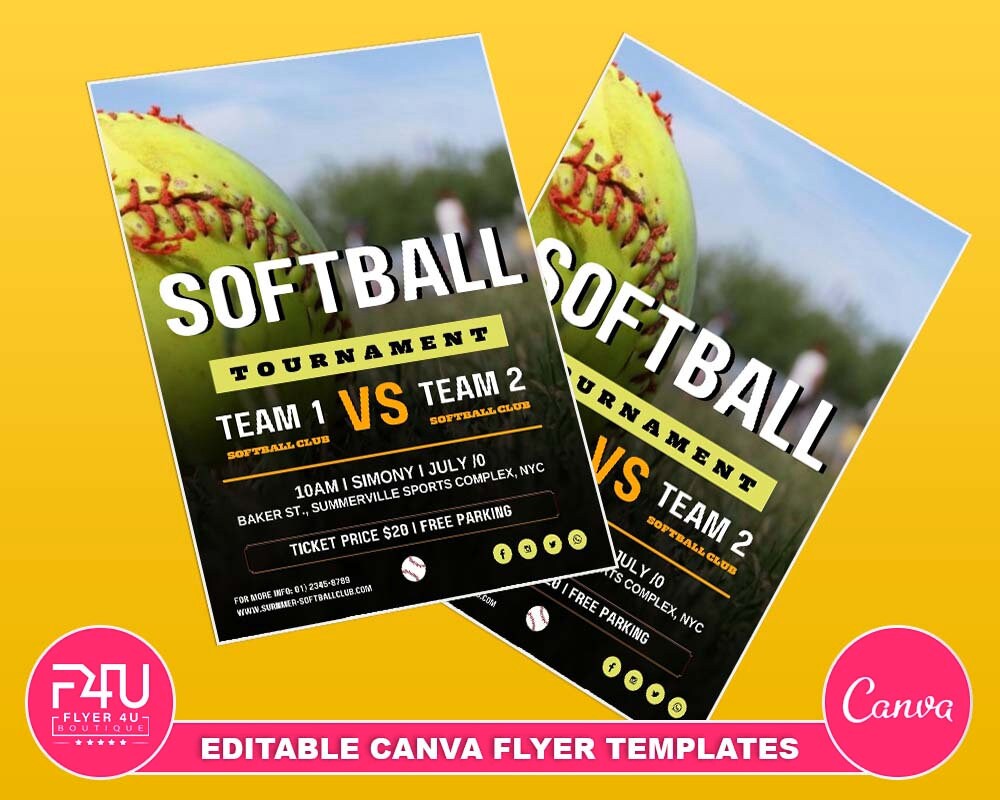 Softball Flyers, DIY Canva Softball Flyers, Editable Canva US Letter ...