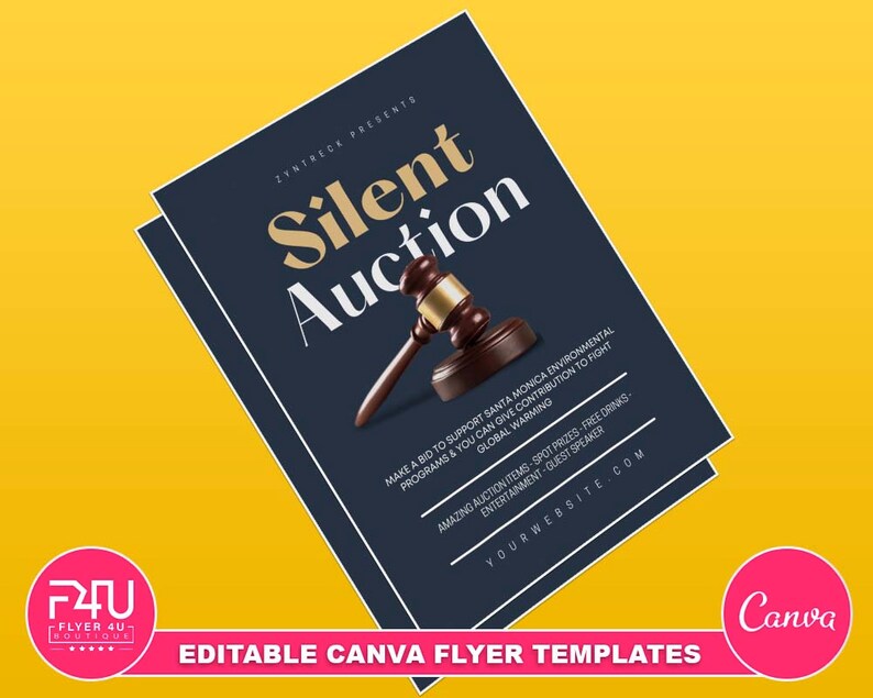 Live Auction Flyer, DIY Canva Live Auction Flyer Template, Editable US ...