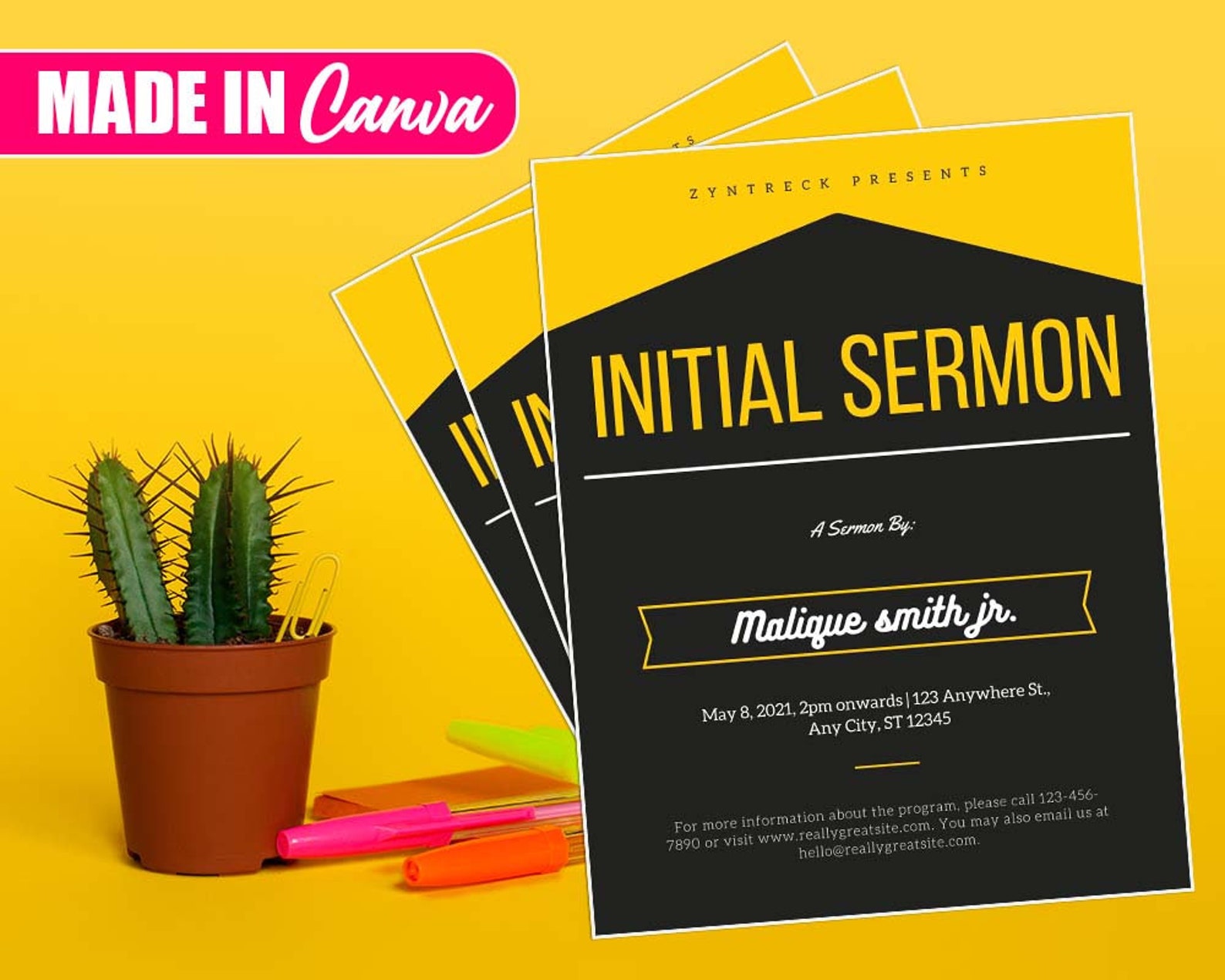 Initial Sermon Flyer, DIY Canva Initial Sermon Flyer Template, Editable ...