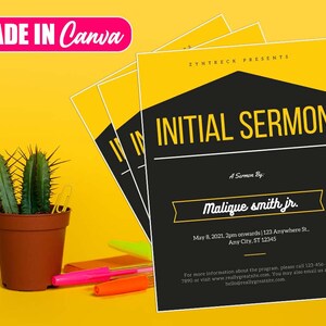 Initial Sermon Flyer, DIY Canva Initial Sermon Flyer Template, Editable ...