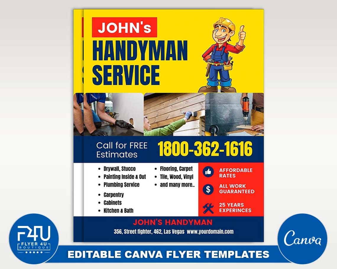 Handyman Service Flyer DIY Canva Handyman Service Flyer - Etsy