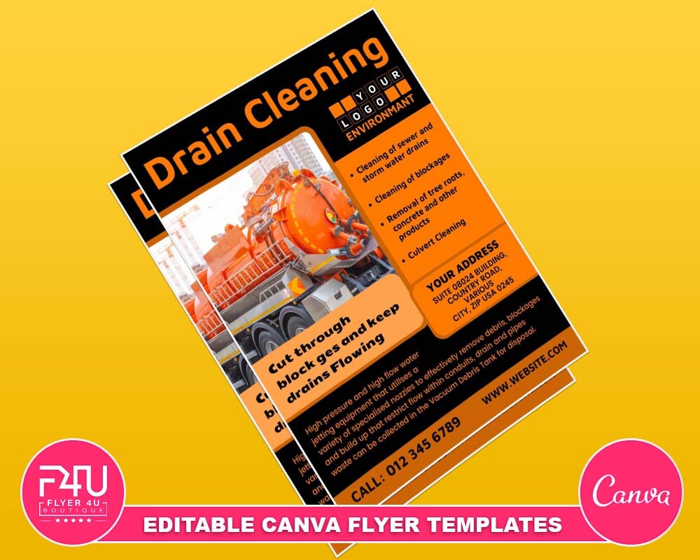 Drain Cleaning Flyer, DIY Canva Drain Cleaning Flyer, Editable Canva US ...