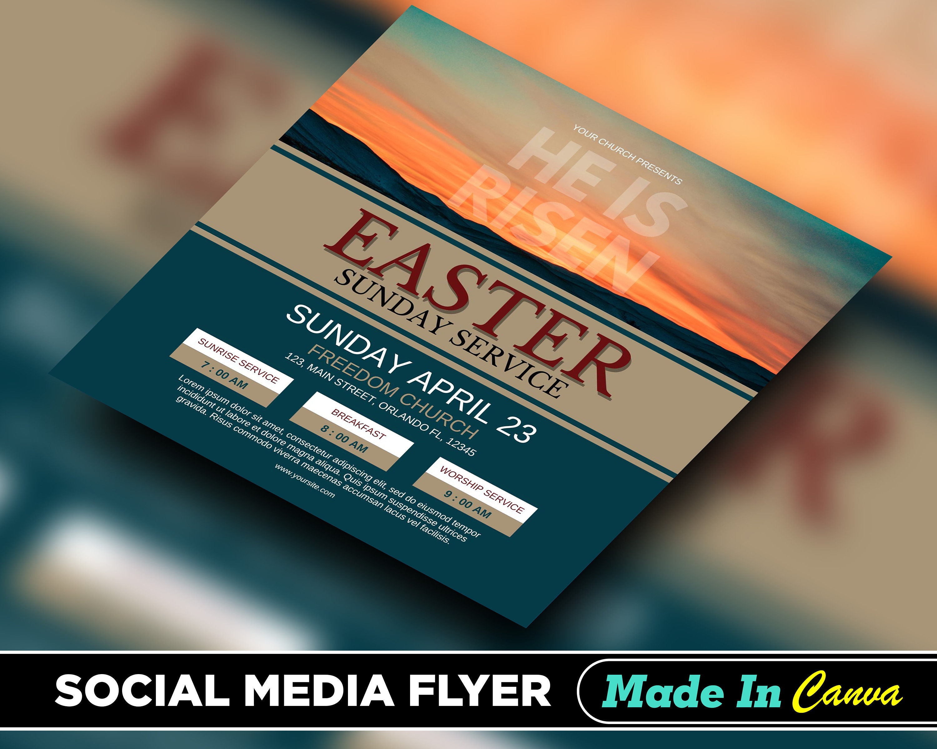 Easter Sunday Service Flyer, DIY Canva Easter Sunday Service Flyer ...