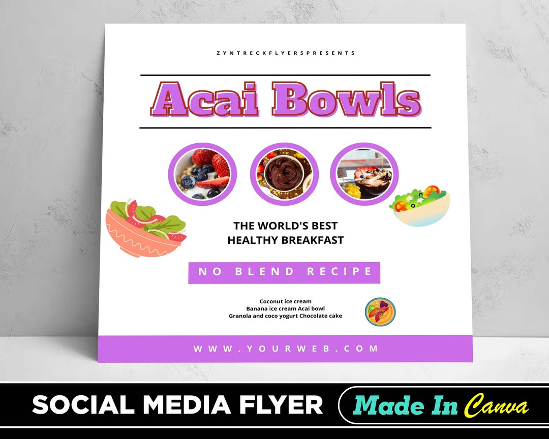 Acai Bowls Flyer, DIY Canva Acai Bowls Flyer Template 2022, Editable ...