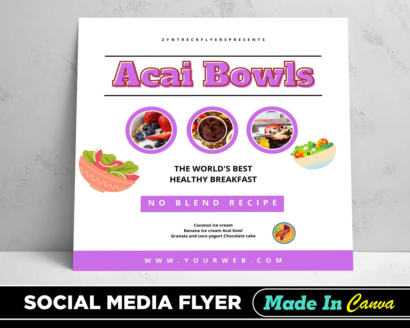 Acai Bowls Flyer, DIY Canva Acai Bowls Flyer Template 2022, Editable ...