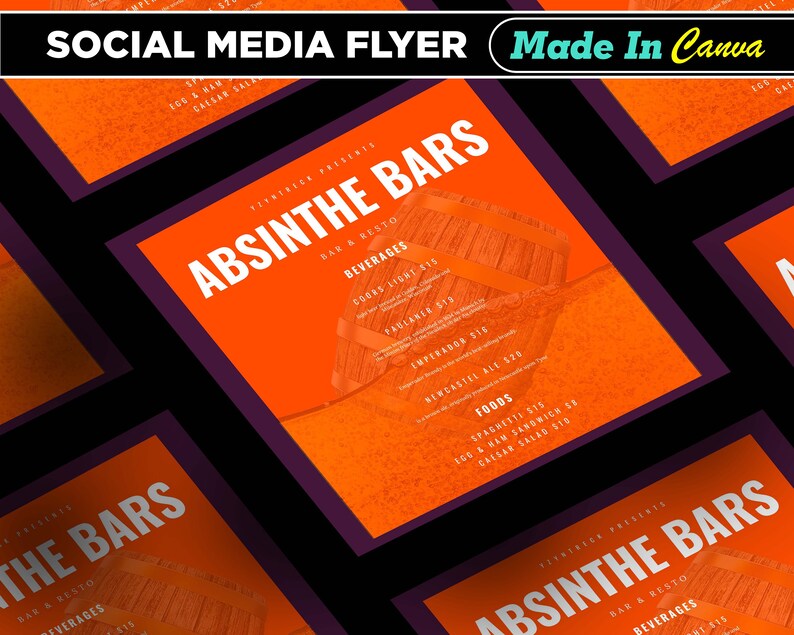 Absinthe Bars Flyer DIY Canva Absinthe Bars Flyer Template - Etsy
