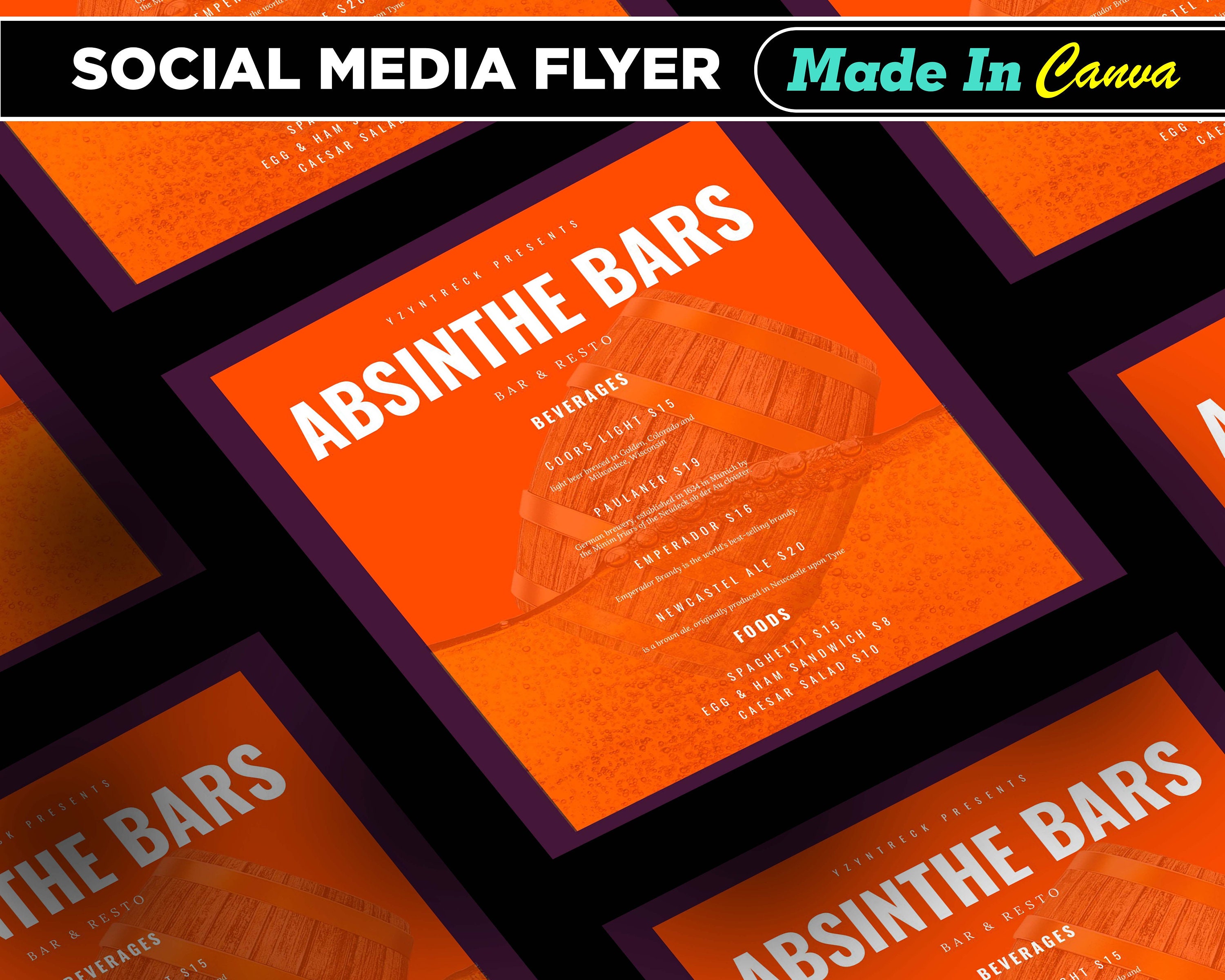 Absinthe Bars Flyer DIY Canva Absinthe Bars Flyer Template - Etsy