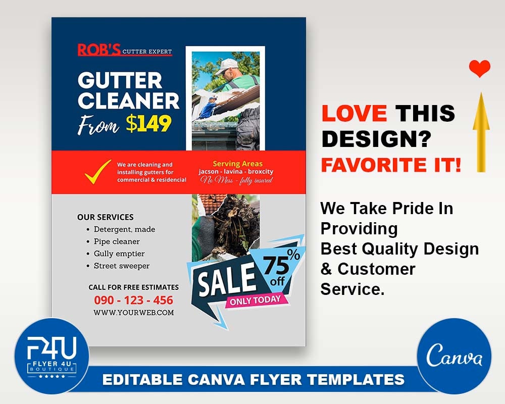 Gutter Cleaning Flyer, DIY Canva Gutter Cleaning Flyer Template 2022 ...