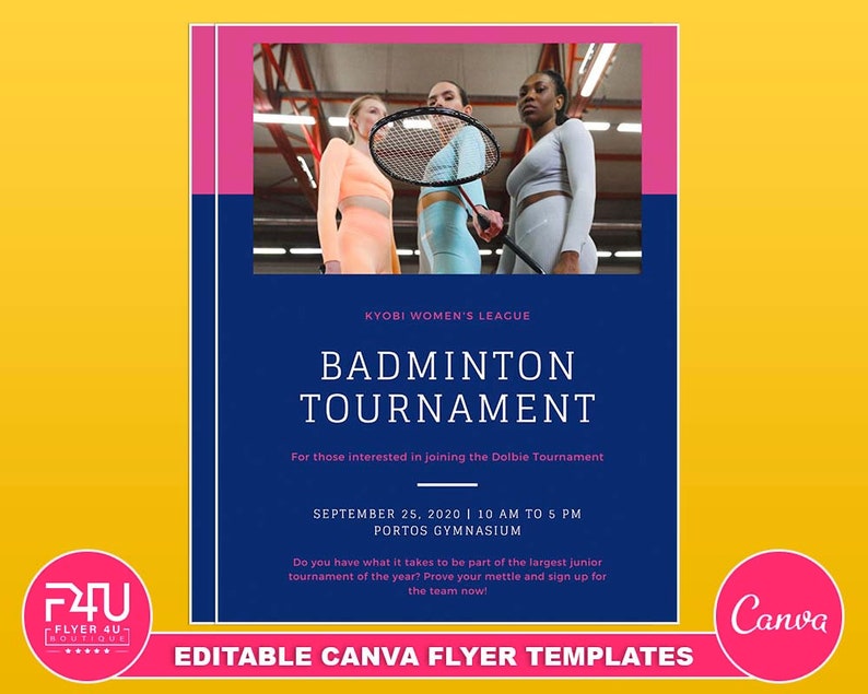 Badminton Tournament Flyer DIY Canva Badminton Tournament - Etsy