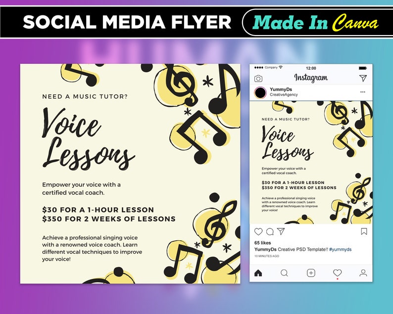 Voice Lessons Flyer, DIY Canva Voice Lessons Flyer Template 2022 ...