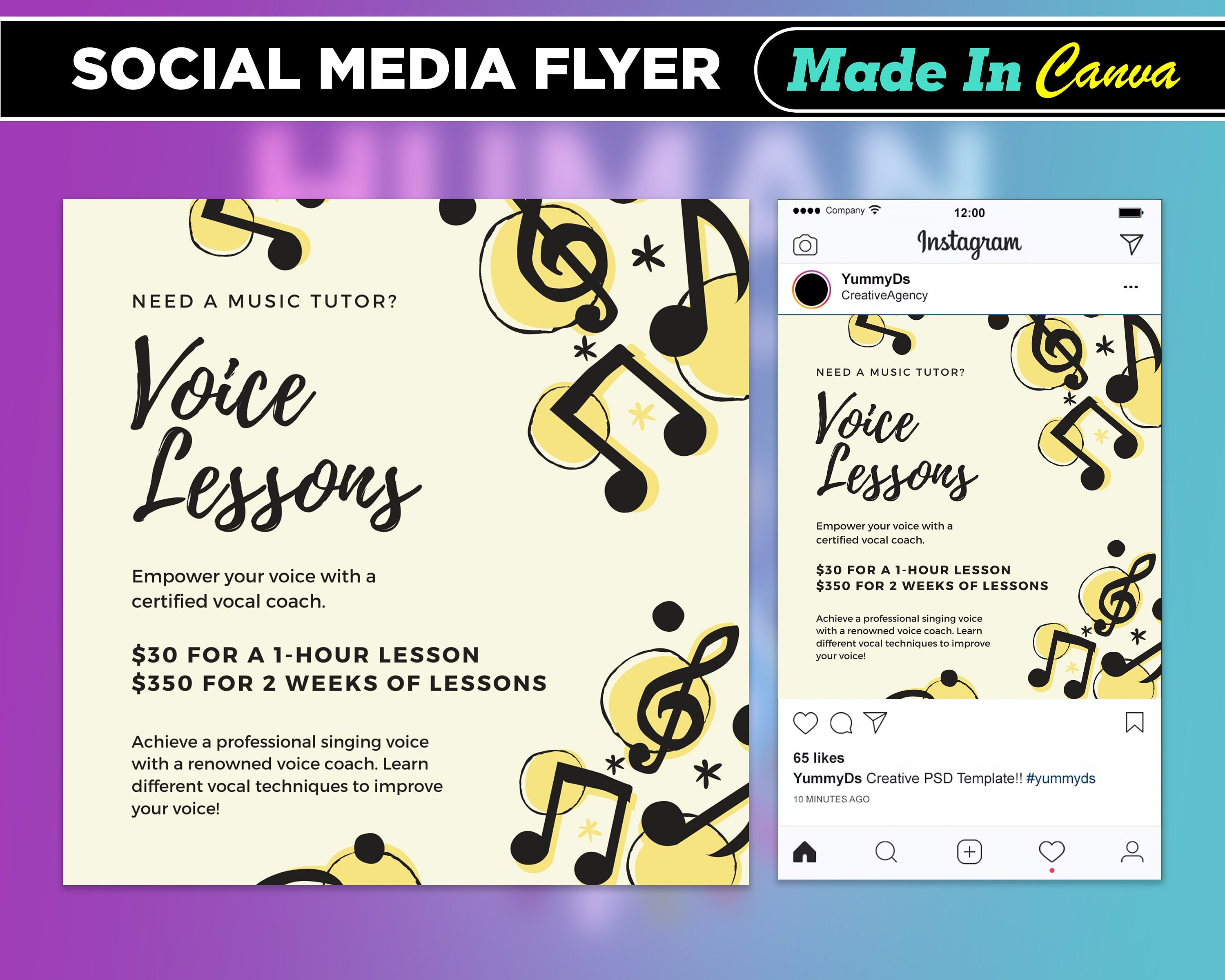 Voice Lessons Flyer, DIY Canva Voice Lessons Flyer Template 2022 ...