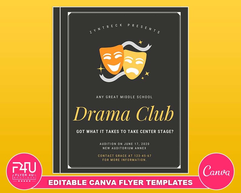 Drama Club Flyer, DIY Canva Drama Club Templates, Editable Canva US ...