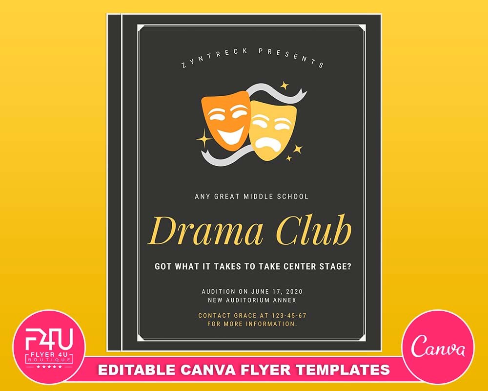 Drama Club Flyer, DIY Canva Drama Club Templates, Editable Canva US ...