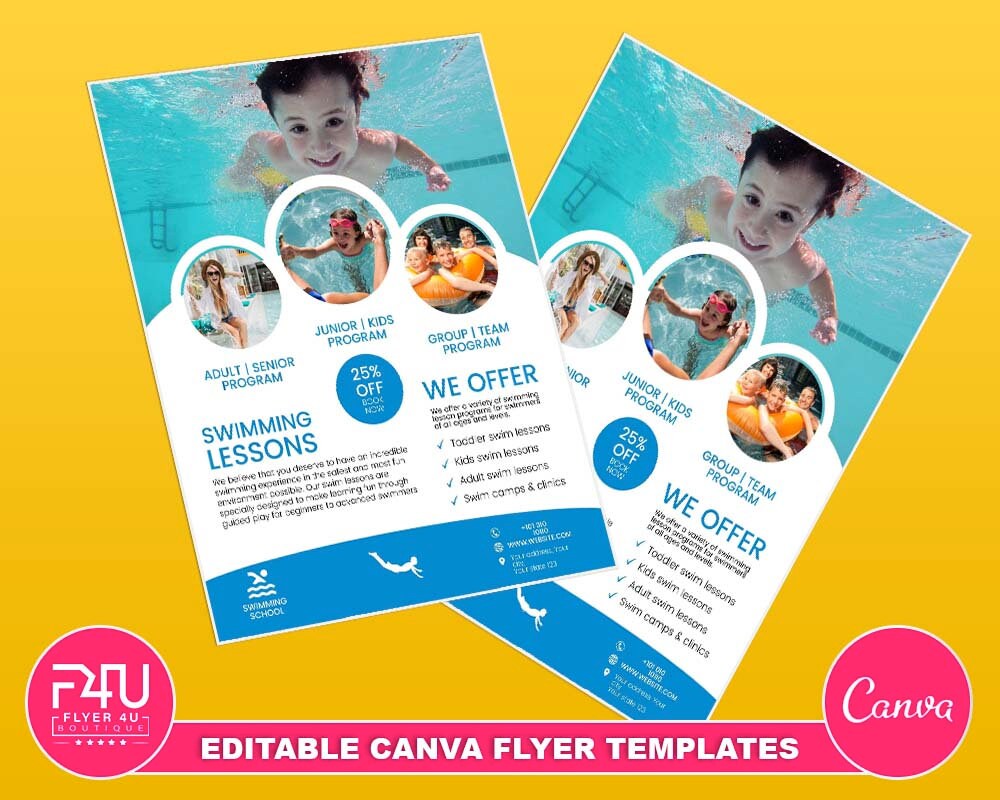 Swim Lessons Flyer, DIY Canva Swim Lessons Flyer Template 2022 ...