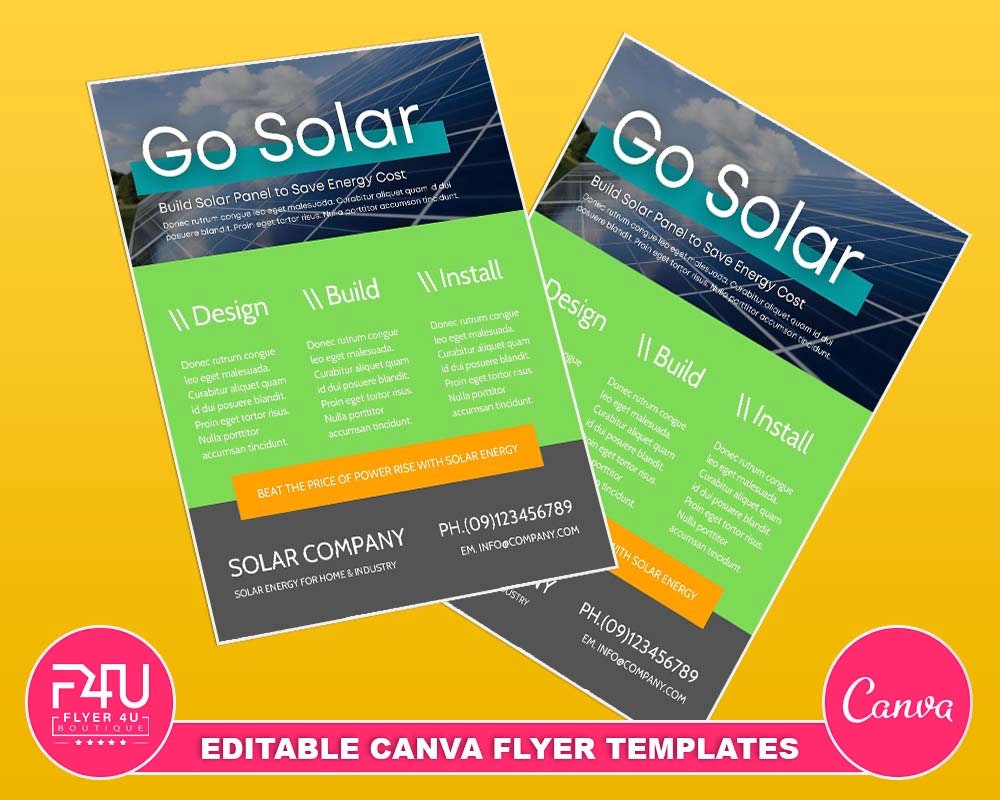Solar Flyers Template, DIY Canva Solar Flyers, Editable Canva US Letter ...