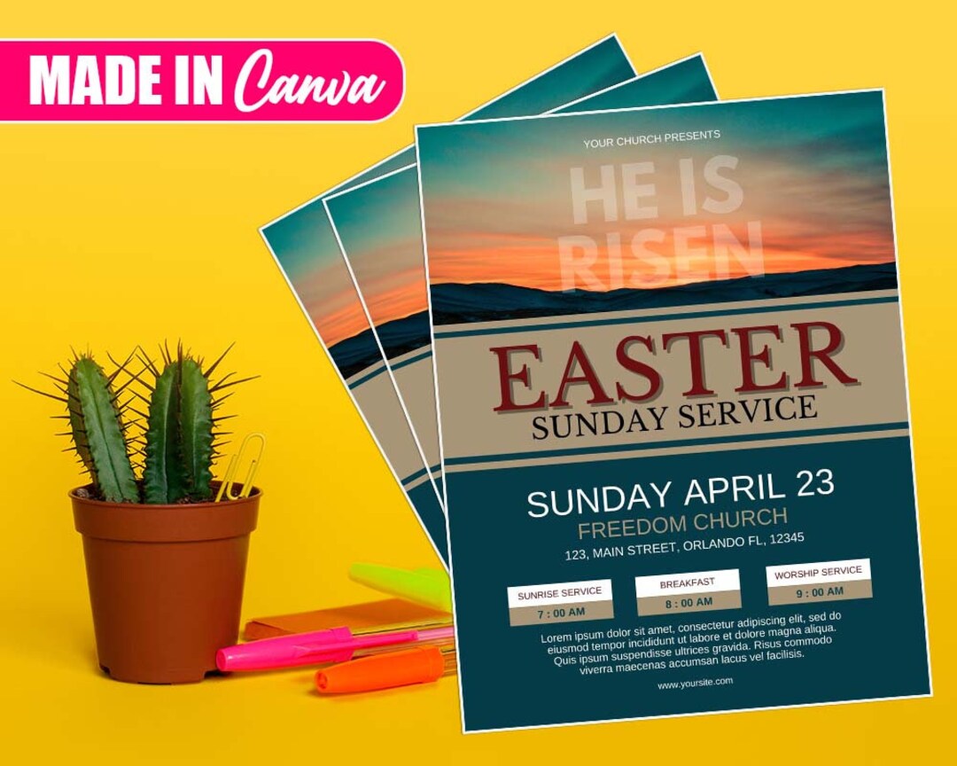 Easter Sunday Service Flyer, DIY Canva Easter Sunday Service Flyer ...
