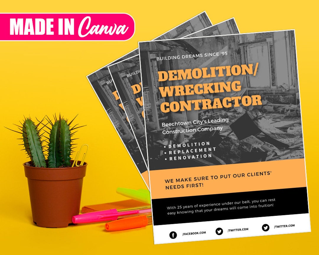 Demolition Wrecking Contractor Flyer,diy Canva Demolition Wrecking ...