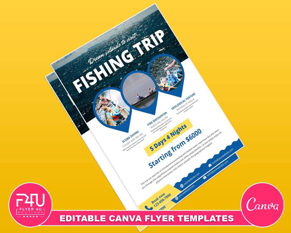 Fishing Trip Flyer, DIY Canva Fishing Trip Templates, Editable Canva US ...
