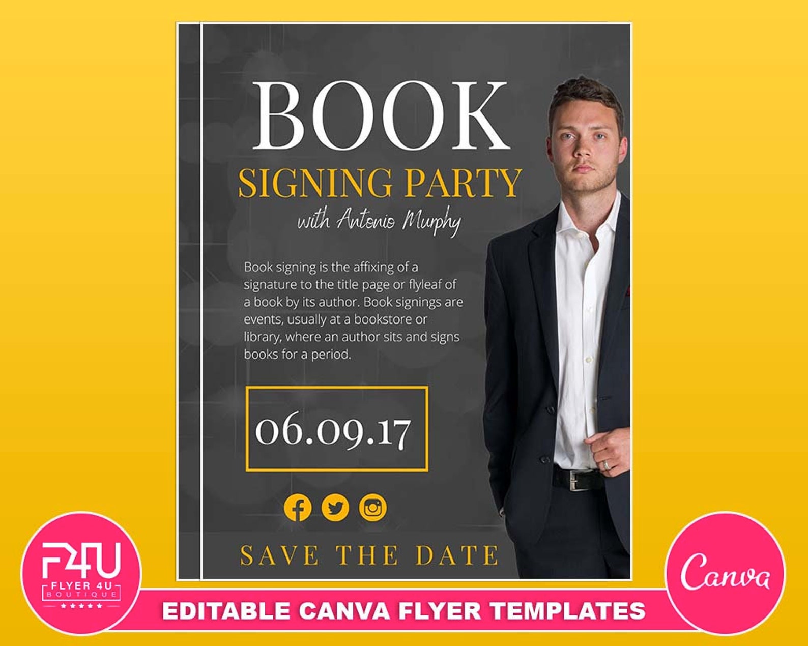 Book Signing Flyer, DIY Canva Book Signing Flyer Template 2022 ...