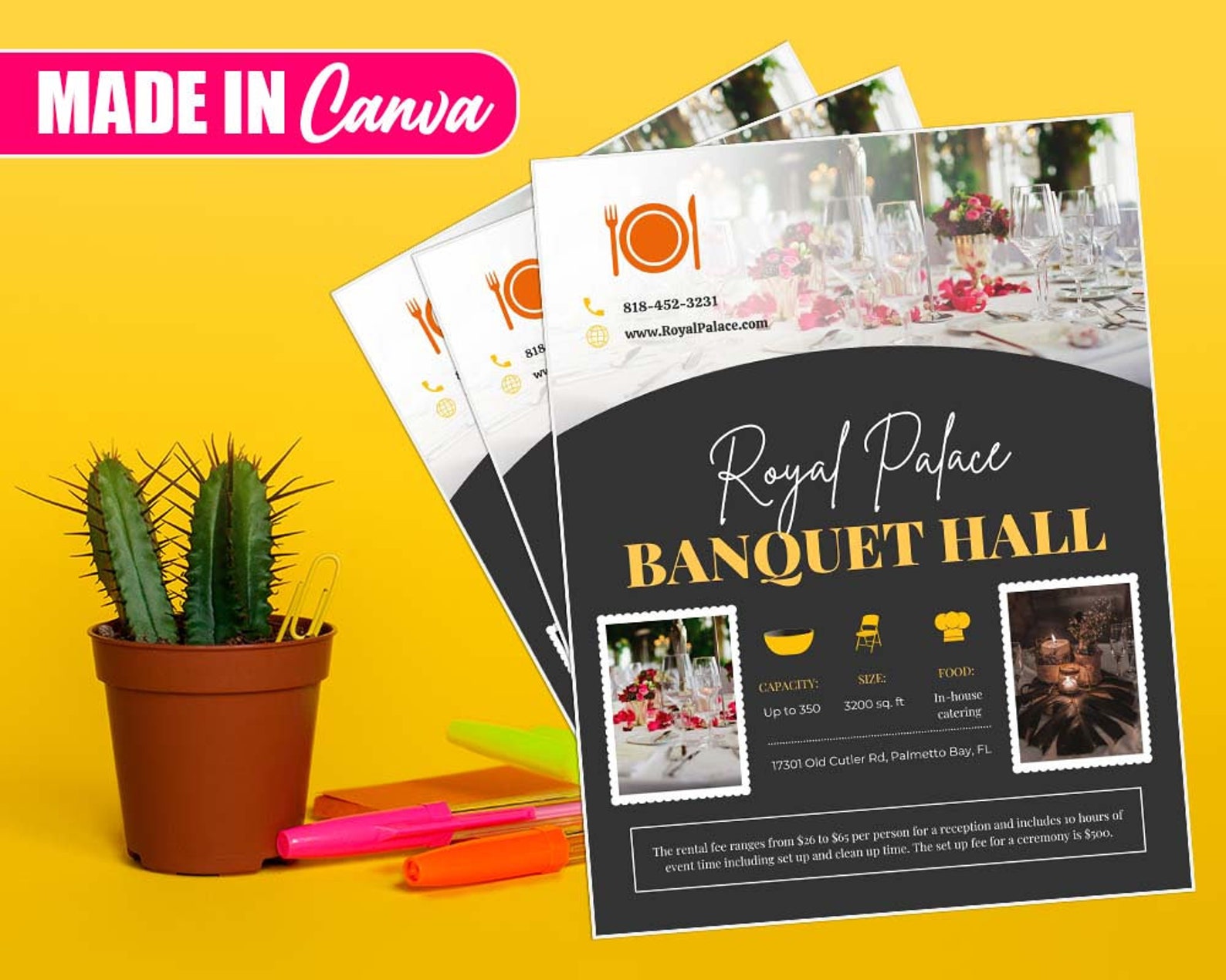 Banquet Facility Flyer, DIY Canva Banquet Facility Flyer Template 2022 ...