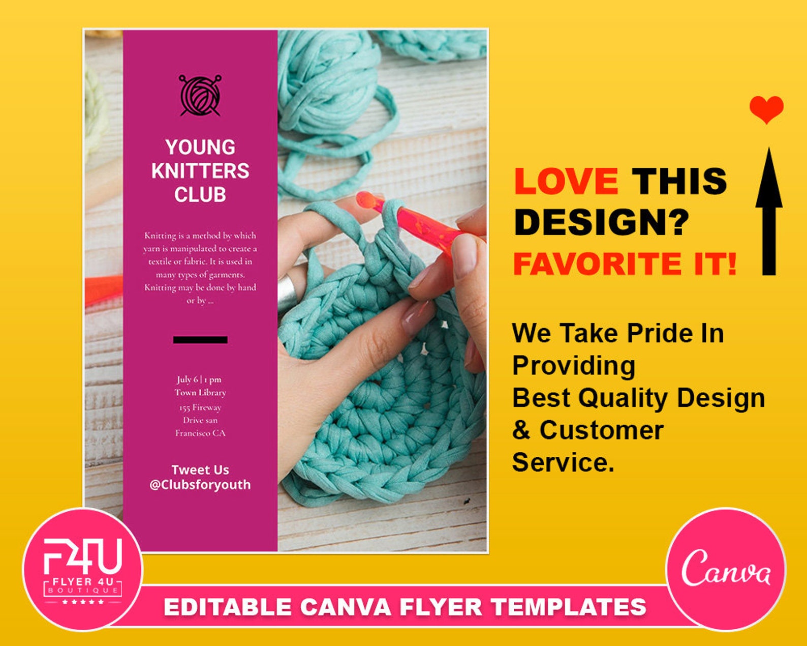 Knitting Crocheting Lessons Flyer, DIY Canva Knitting Crocheting ...