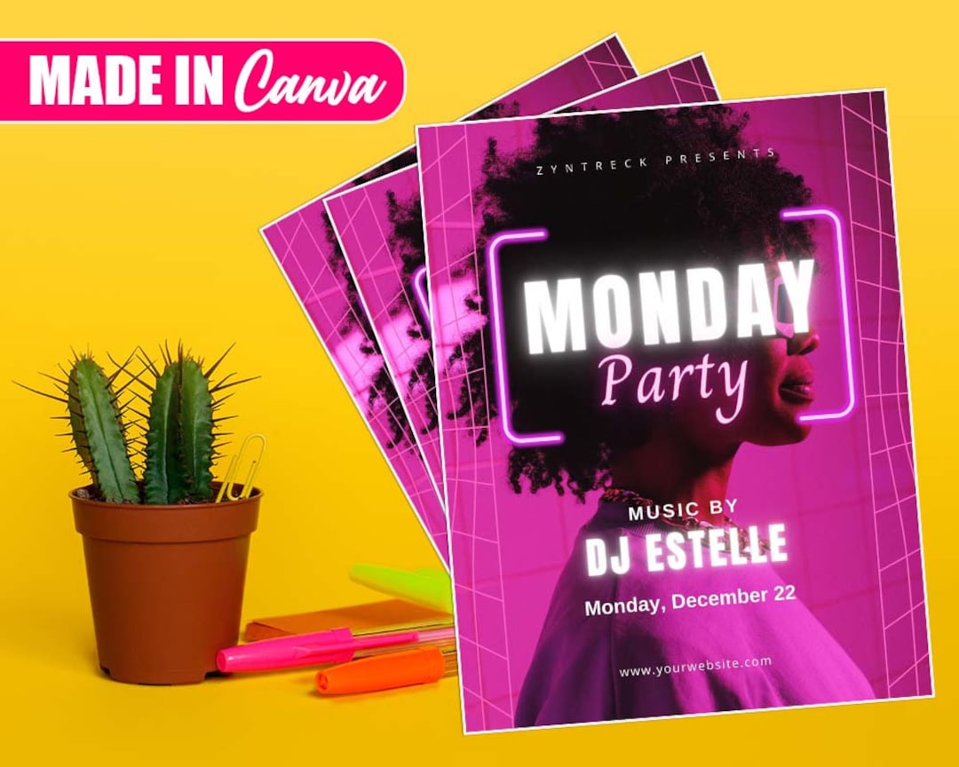 Monday Party Flyer, DIY Canva Monday Party Flyer Template, Editable ...