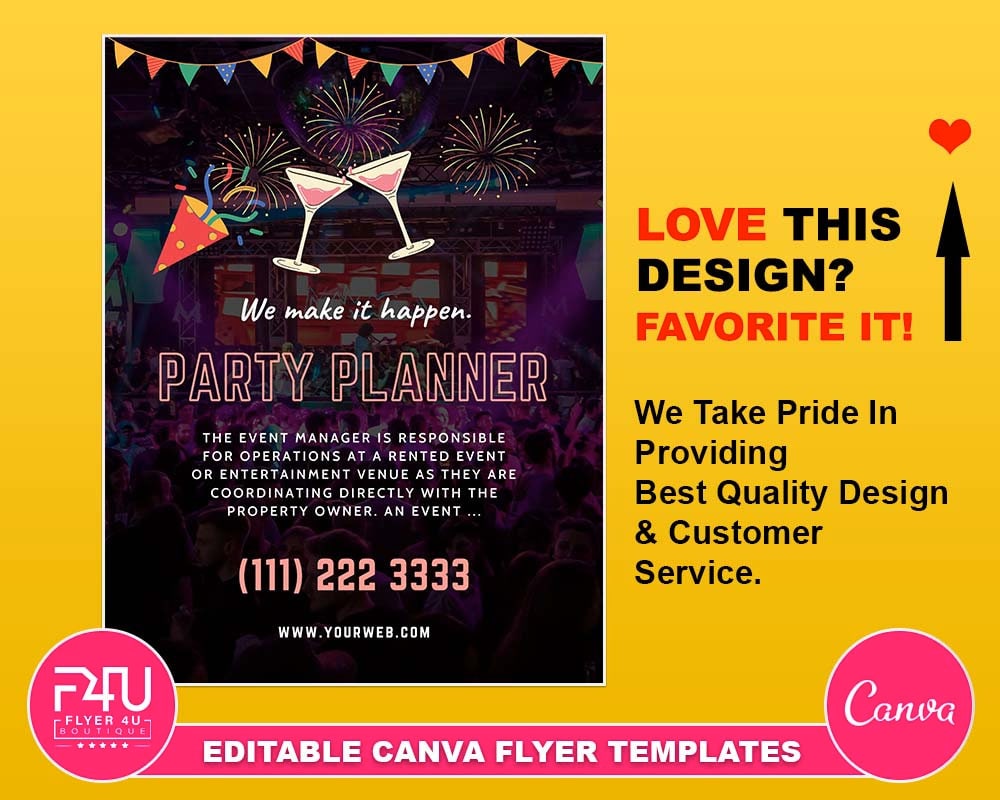 Party Planner Flyer DIY Canva Party Planner Flyer Template - Etsy