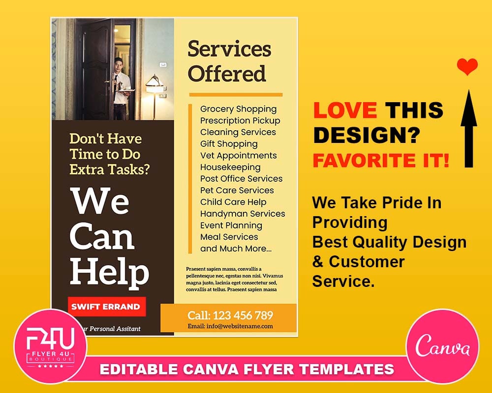 Errand Service Flyer, DIY Canva Errand Service Flyer Template, Editable Canva US Letter Size ...