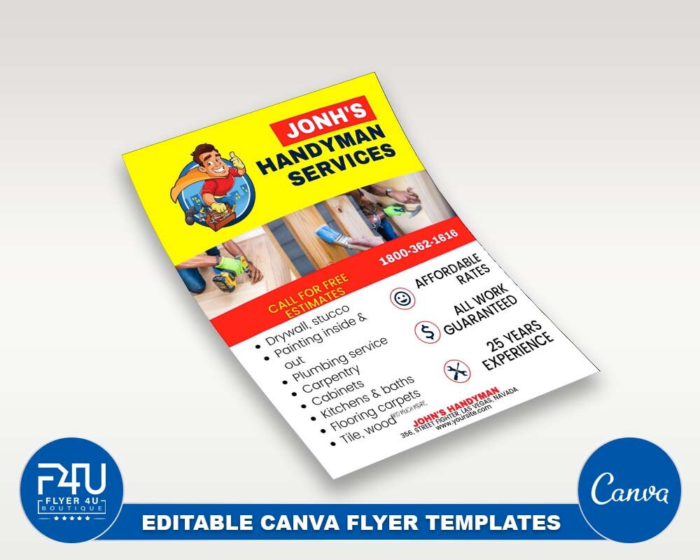 Handyman Service Flyer, DIY Canva Handyman Service Flyer Template 2022 ...
