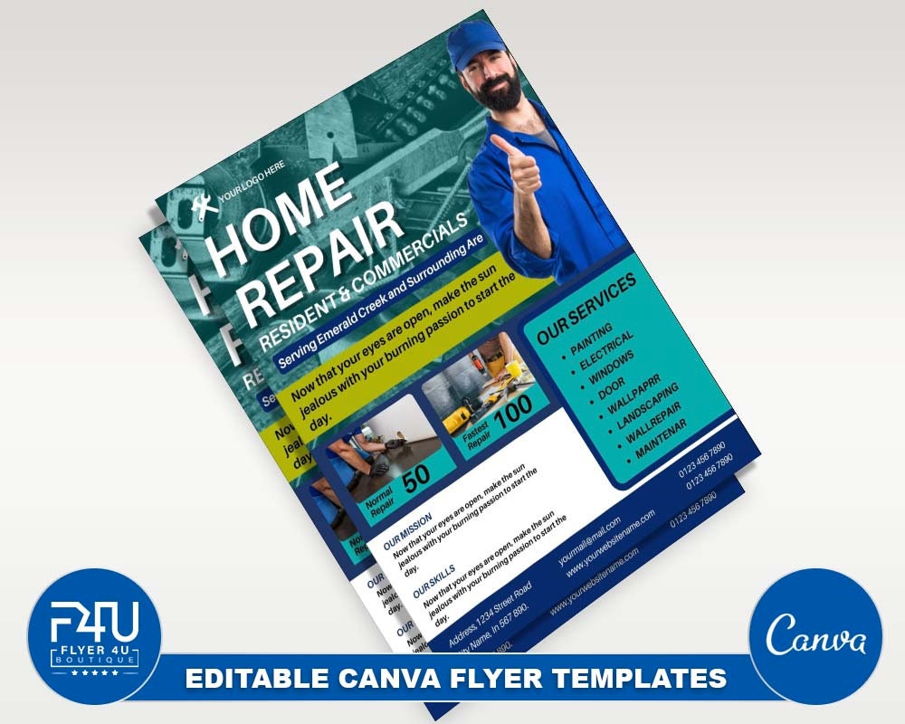 Handyman Service Flyer, DIY Canva Handyman Service Flyer Template 2022 ...
