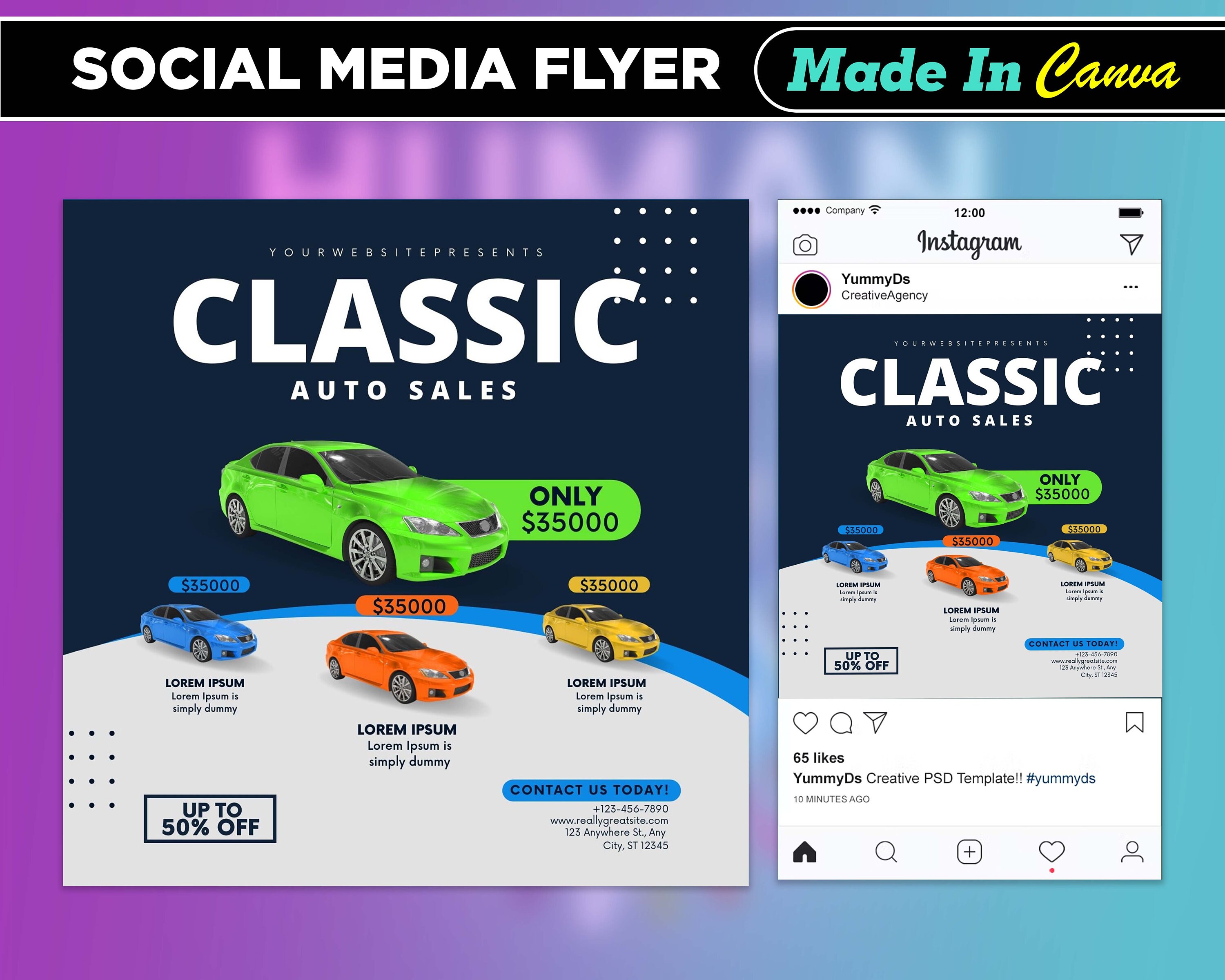 Classic Auto Sales Flyer, DIY Canva Classic Auto Sales Flyer Template ...