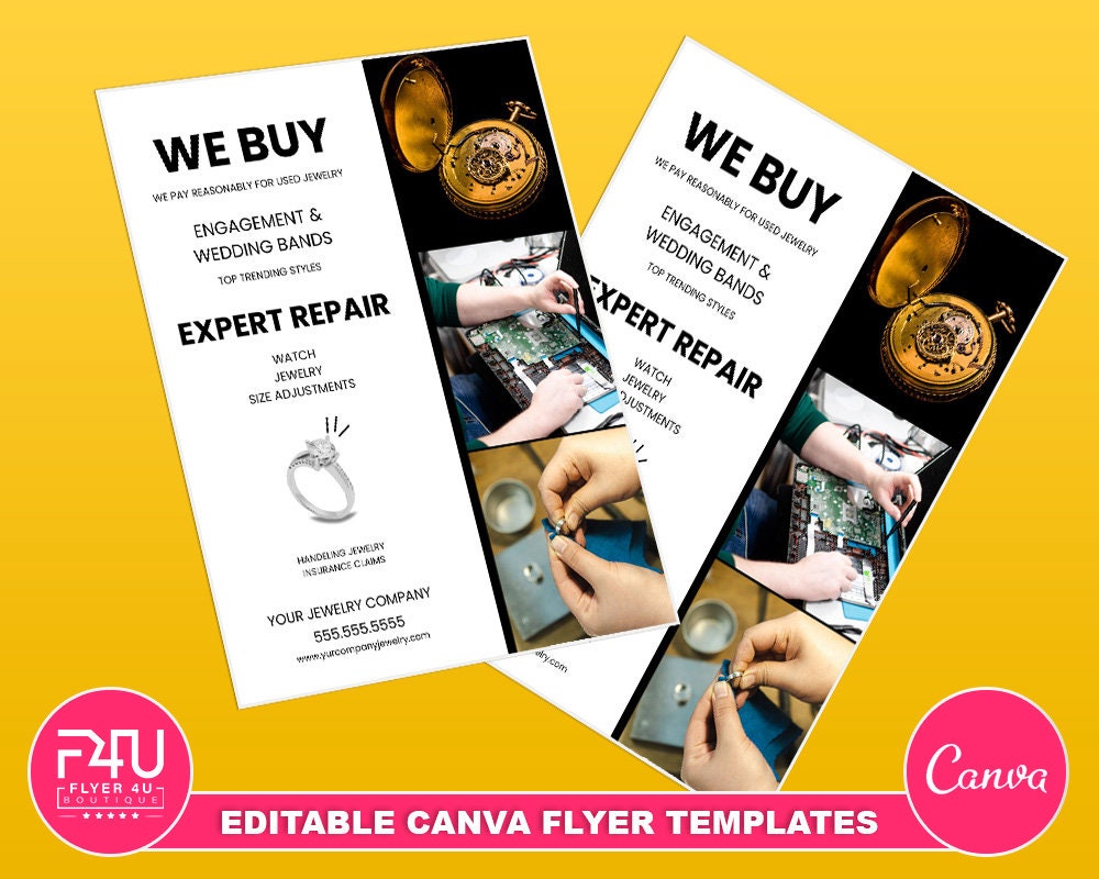 Jewelry Clock Watch Repair Flyer DIY Canva Jewelry Clock - Etsy