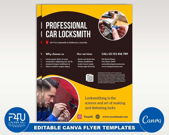 Locksmith Service Flyer DIY Canva Locksmith Service Flyer | Etsy