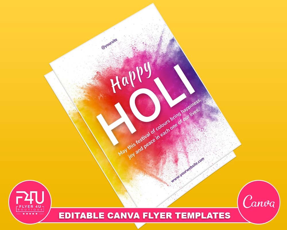 Holi Festival Flyer, DIY Canva Holi Festival Flyer, Editable Canva US ...