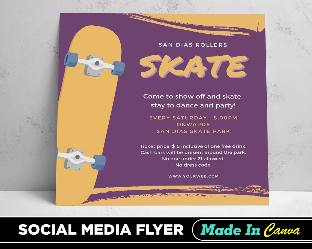 Skate Flyer, DIY Canva Skate Flyer Template 2022, Editable Social Media ...