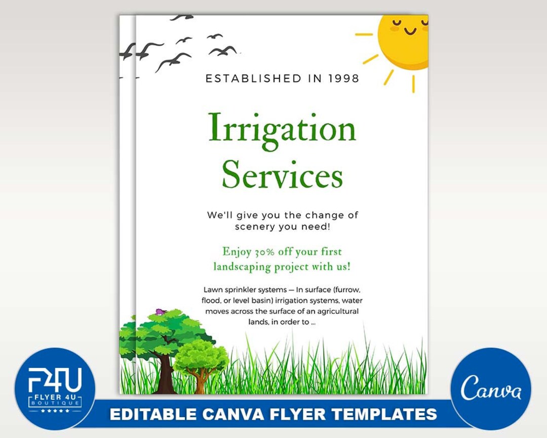 Irrigation Services Flyer DIY Canva Irrigation Servicesflyer - Etsy